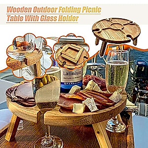 Wooden Outdoor Picnic Table Portable 2-in-1 Picnic Table Outdoor Folding Wine Glass Holder Suitable for Garden Party/Camping/Beach/Outdoor Dinner
