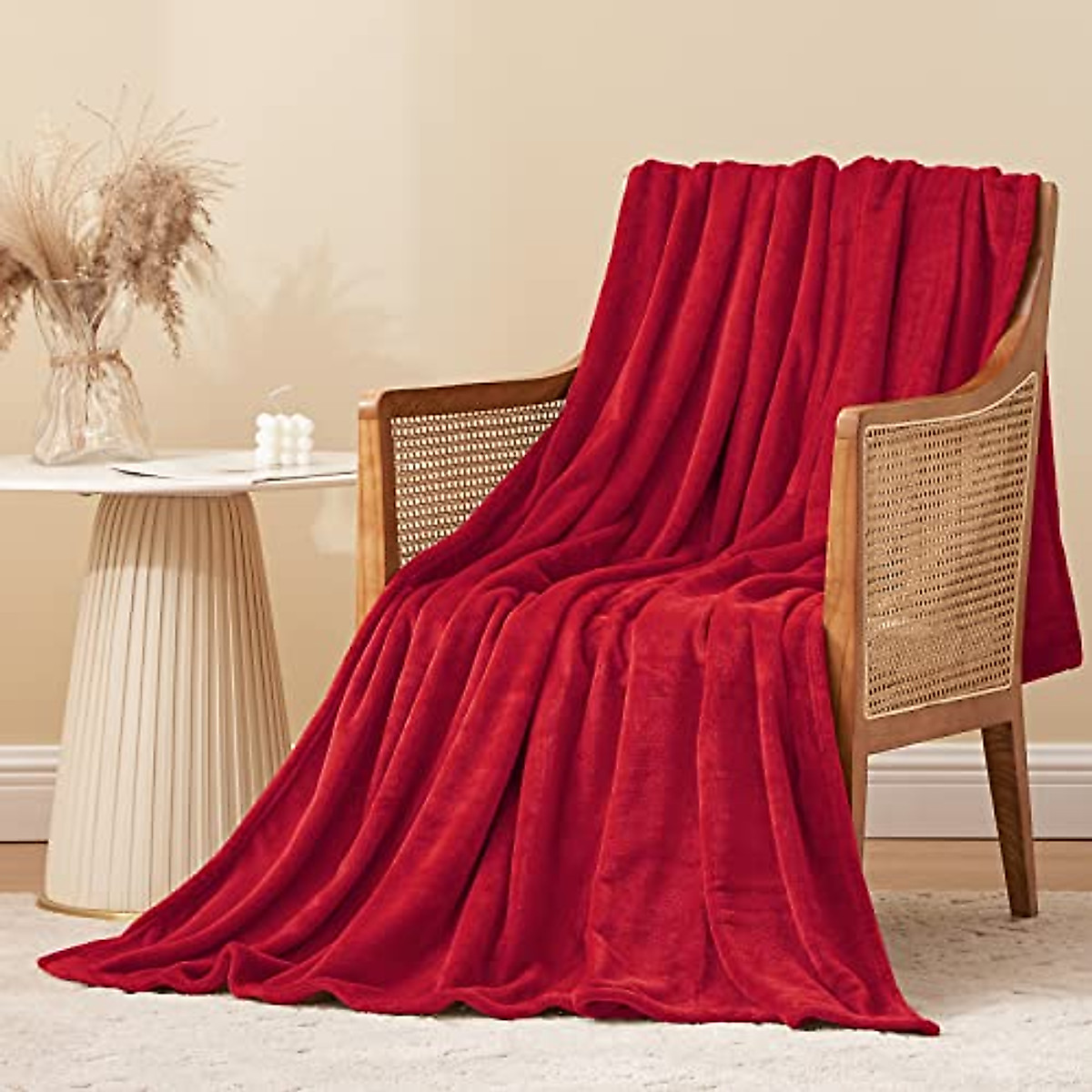 RUIKASI Fleece Throw Blanket Single - Plush Fuzzy Flannel Blanket Red for Single Size Bed, Super Soft Warm Blanket for Sofa and Couch, Fluffy Blanket 50x60 Inches