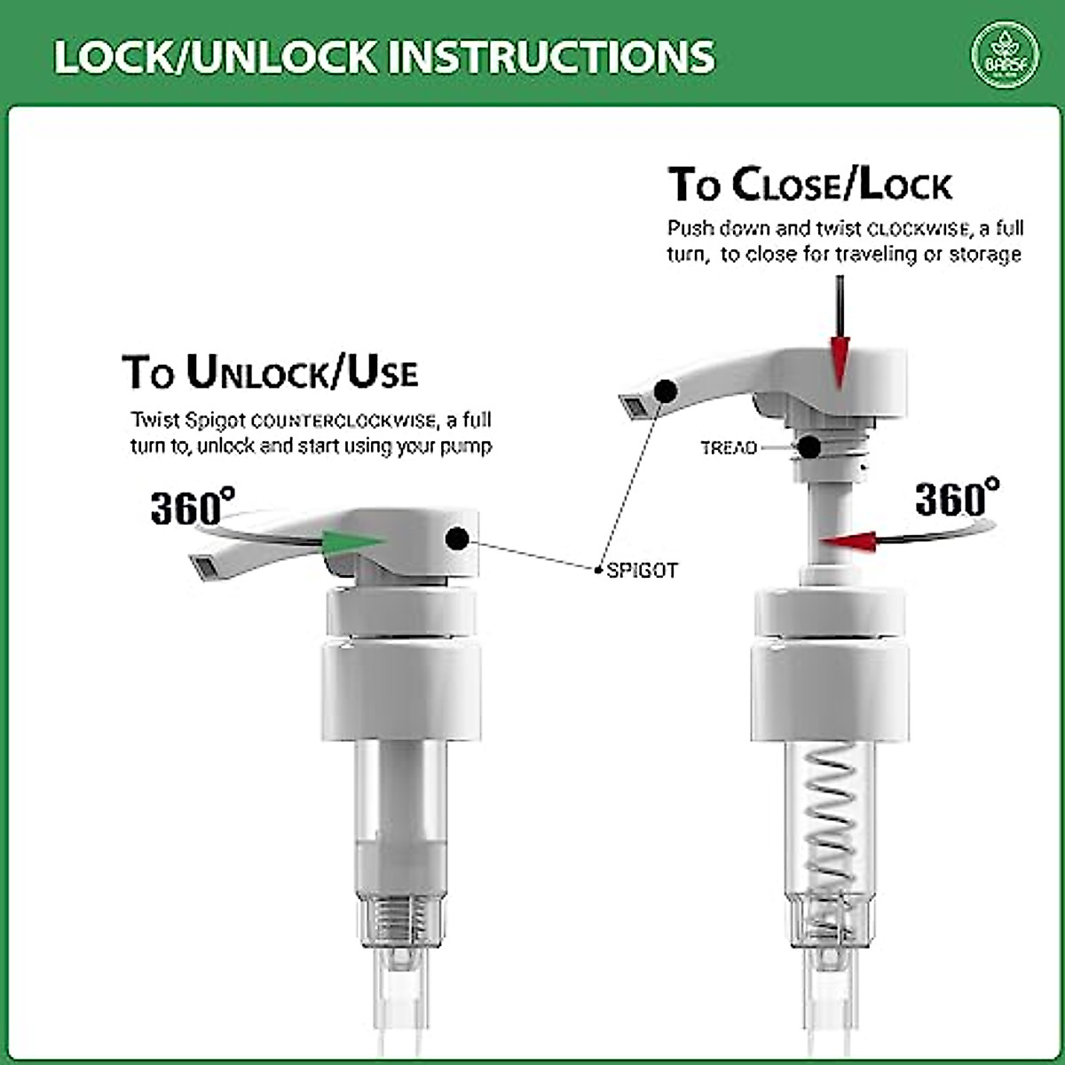 Bar5F Universal Pumps for Shampoo Conditioner Lotion Body Wash, Fits 1" Inch Bottle Necks, 1 Liter 33.8-Ounce Bottles, Black and White 2-Pack