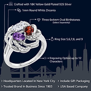 Gem Stone King 925 Sterling Silver Promise Customized and Personalized Build Your Own 3 Birthstone For He Engagement Flower Blossom Ring For Women (Size 9)
