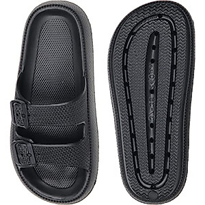 Weweya Slides for Men Women Pillow Slippers Double Buckle Adjustable EVA Flat Sandal Black Women Size 5.5 6 6.5