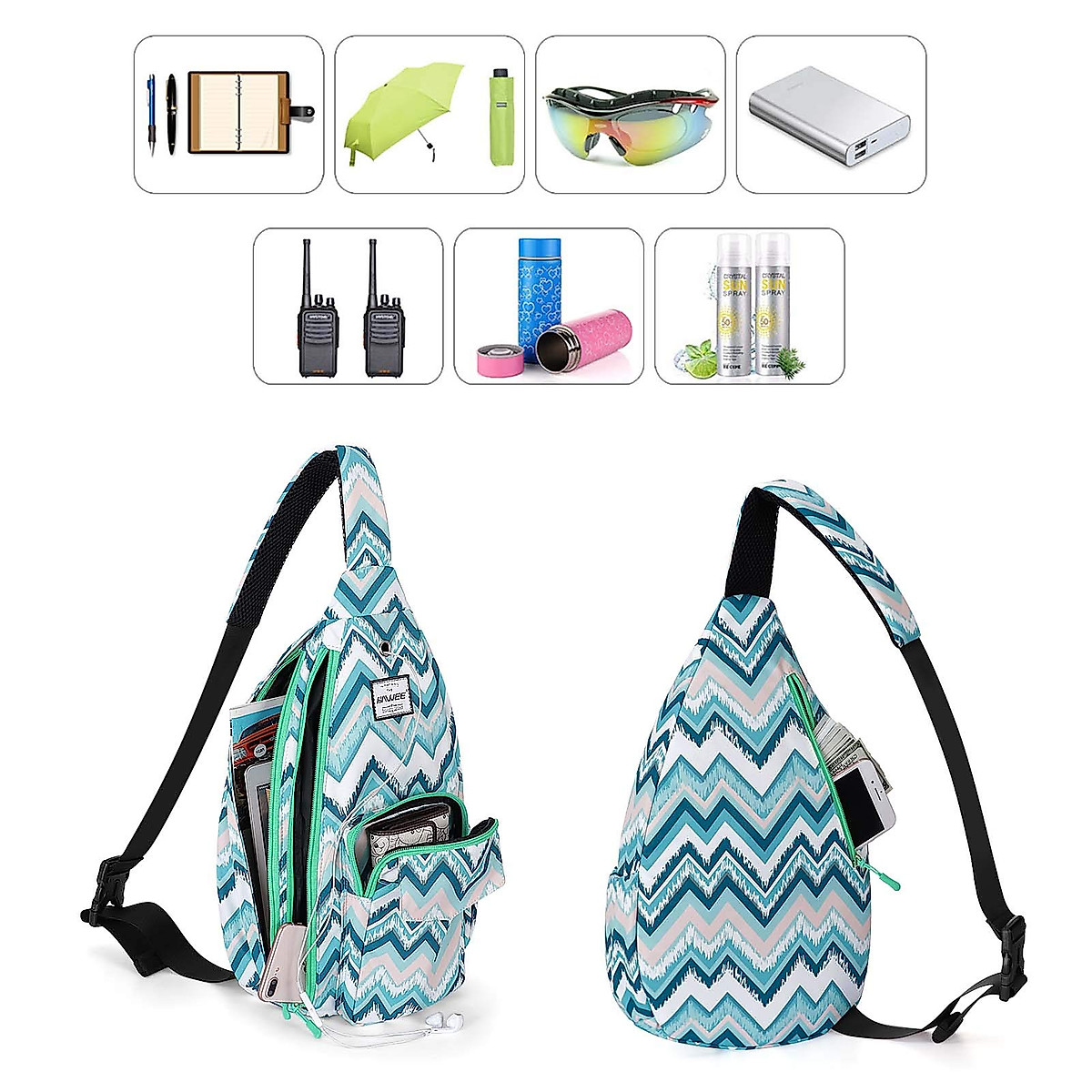 HAWEE Sling Shoulder Bag for Women Anti-Water Crossbody Backpack Sport Daypack, Light Blue Wave