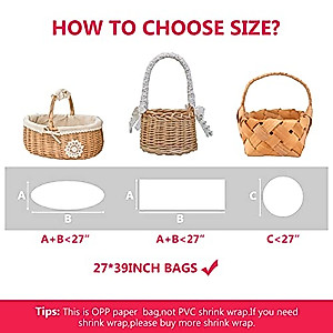 CIEOVO 20 Pieces Large Valentine Basket Bags and 20 Pieces Bows Ribbon 27 x 39 Inch Clear Valentines Day Baskets Empty Bags Heart Printed Cellophane Wrap for Gift Baskets Presents Weddings