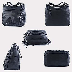 ELDA 10 Pockets Crossbody Purse for Women Medium Pocketbooks Ladies Soft PU Leather Shoulder Bag Ladies Top Handle Satchel