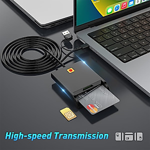 CAC Card Reader Military, USB SIM Card Reader 2 in 2 Smart Card Reader DOD Military USB Common Access CAC, ID/Debit/Credit Card Reader has USB & USB C Port for Windows,Mac OS,Linux,Android