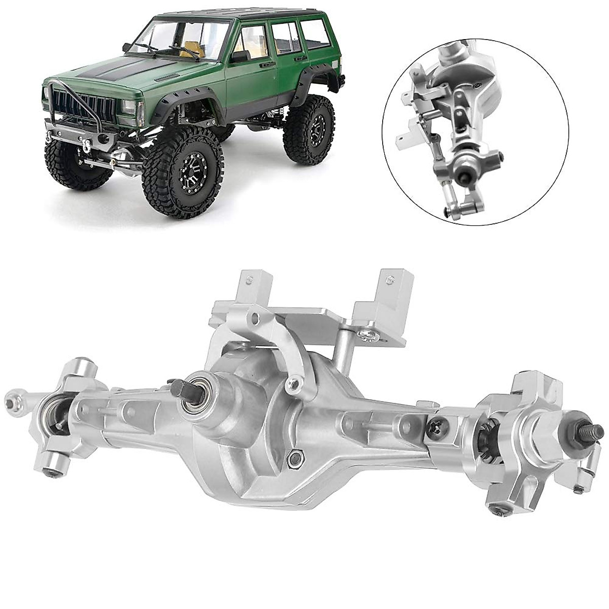 Dilwe RC Car Metal Front Axle Upgrade Part for HSP 94180/RGT 18000 1/10 Crawler-Type Truck Toy Cars, RC Axles CNC Metal RC Axles RC Accessories(Silver)