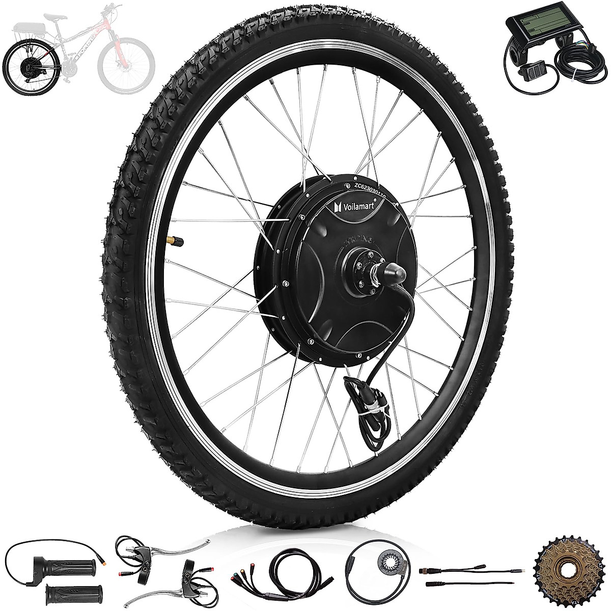 Voilamart 26" Waterproof Ebike Conversion Kit 48V 1500W LCD Display E-Bike 135MM Rear Hub Motor Wheel Built-in Controller Electric Bike Conversion Kit 750W Restricted (135mm Dropout Rear Wheel Kit)