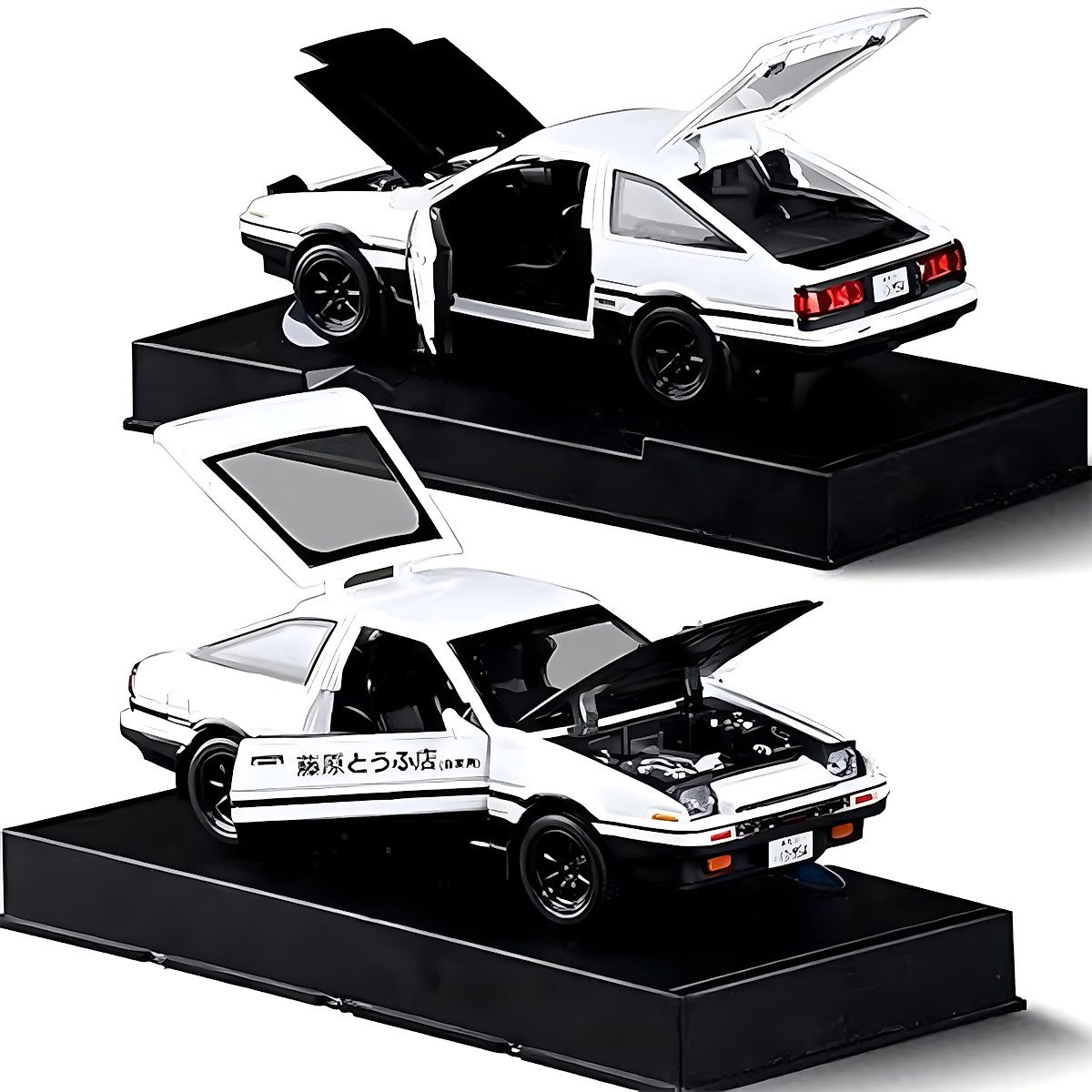 Mzexoma Initial D Toyota Trueno AE86 Alloy Diecast Car Model, Sports Car Toys for Kids and Adults,Pull Back Vehicles Toy Cars (Black-Type A)