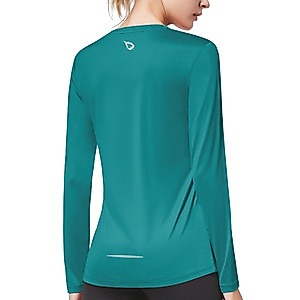 baleaf Women's Long Sleeve Running Shirts Workout Tops Athletic Gym Hiking T-Shirts Moisture Wicking Quick Dry Lightweight Stretchy Teal Size L