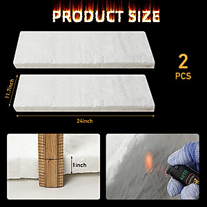 2 Pcs Ceramic Fiber Insulation Blanket High Density 2400F Fireproof Insulation Baffle Dishwasher Insulation Blanket for Furnace Stoves Kilns Forges Fire Bricks Fireplace, White (24'' x 12'' x 1'')