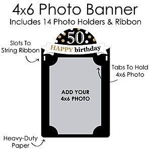 Big Dot of Happiness Adult 50th Birthday - Gold - DIY Birthday Party Decor - Picture Display - Photo Banner