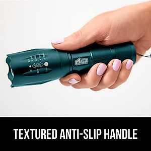 Gorilla Grip Powerful LED 750 FT Water Resistant 5 Adjustable Mode Tactical Flashlight, High Lumens Ultra Bright Battery Life Zoom Flashlights, Small Camping Car Mini Flash Light Accessories Teal Blue