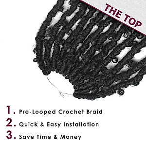 Niseyo 6 Packs Butterfly Locs Crochet Hair 12 Inch Pre Looped Natural Black Distressed Locs Crochet Braids (1B)