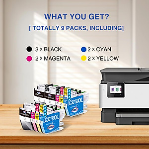 Paeolos Compatible LC3019XXL Ink Cartridge BK/C/M/Y Replacement for Brother LC3017 LC3019 XXL Use with MFC-J5330DW MFC-J6530DW MFC-J6930DW MFC-J6730DW Inkjet Printers, 9 Packs (2CMY & 3BK)