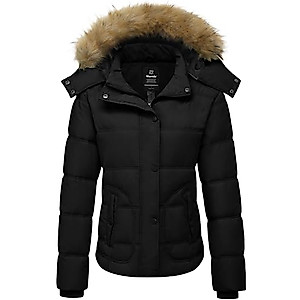 wantdo Women Waterproof Winter Jacket Fur Hood Thicken Parka Jacket (Black, Small)