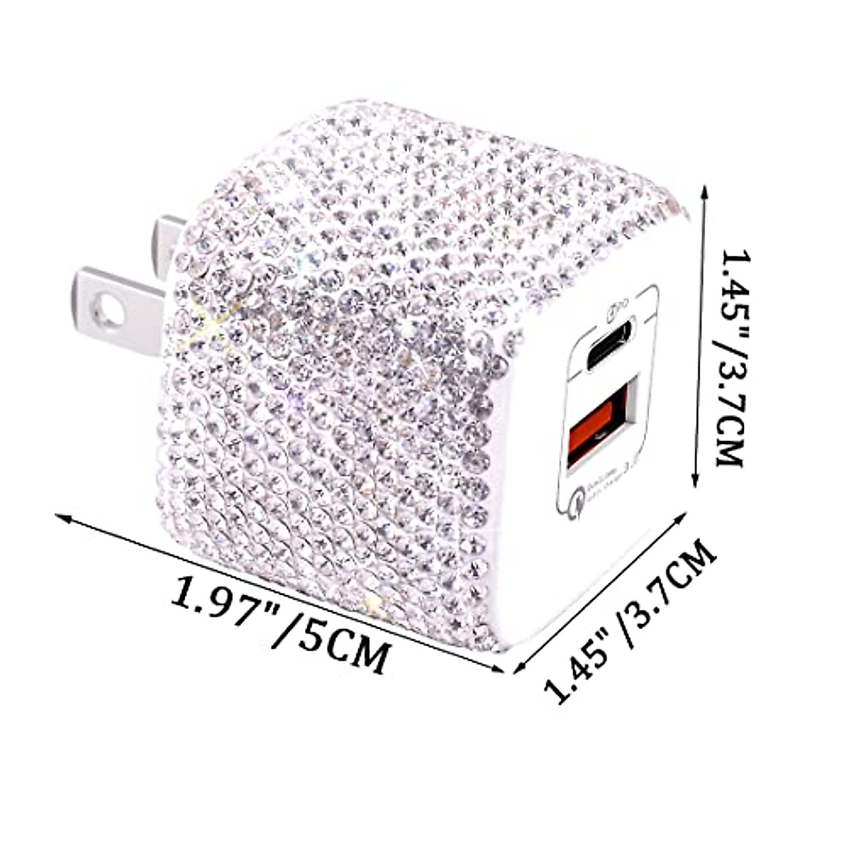 USB C Wall Charger 20W Bling PD & QC 3.0 2 Port Charger with 20W Mini USB-C Power Adapter Compatible with iPhone iPad AirPods Samsung Galaxy and More