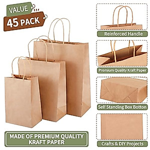 TOMNK 45pc Kraft Paper Gift Bags with Handles - 8/10/12.6 Inch (3 Sizes, 15pc Each) for Business & Party Use
