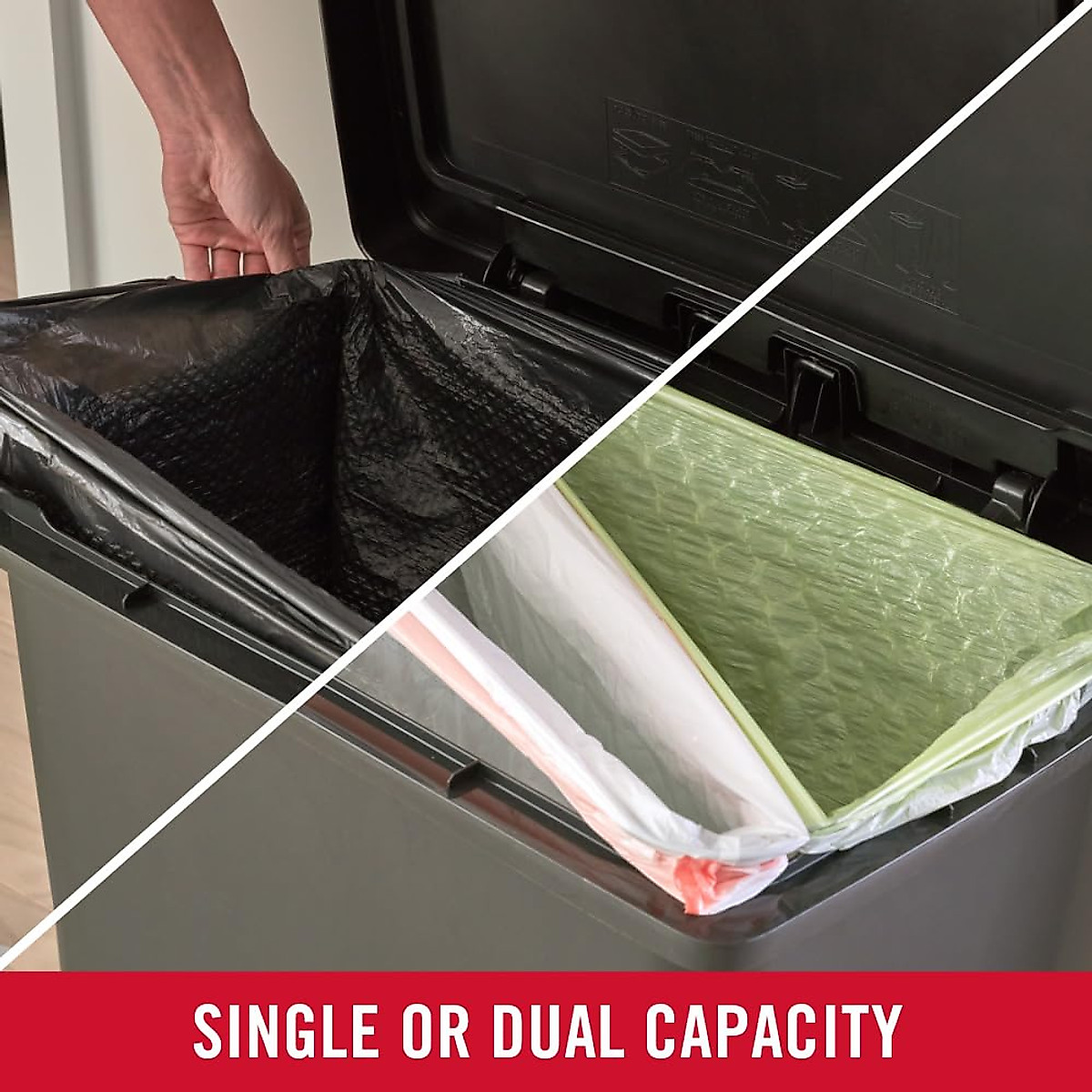 Rubbermaid Premier High-Capacity Step-On Trash Can, 19 Gallon, Single or Dual Stream Trash or Recycling, Charcoal, Stainless-Steel Rim, Lid Lock, Quiet Lid, for Home/Kitchen/Garage/Apartment/Office