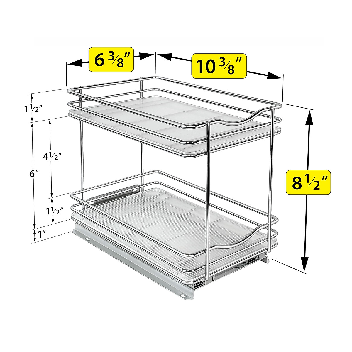 LYNK PROFESSIONAL® Pull Out Spice Rack Organizer for Inside Kitchen Cabinets - 6-1/4 inch Wide - Slide Out Drawer – Chrome Sliding Spice Cabinet Organization Shelf Racks - 2 Tier
