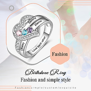 Wendy Made Personalized Rings for Mom with 1-6 Birthstones for Mom Ring Custom Mother Daughter Name Ring for Family Grandmother Rings for Mother's Day (3 Birthstones, 9)