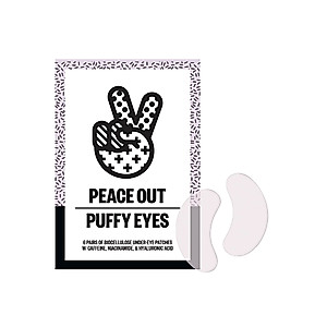 PEACE OUT Skincare Puffy Eyes, Biocellulose Under-Eye Mask, Minimize Puffiness & Tired Eyes with Caffeine and Niacinamide, Under Eye Patches for Dark Circles, 6 pairs