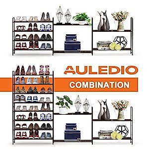 AULEDIO 4-Tier Shoe Rack,Stackable and Adjustable Multi-Function Wire Grid Shoe Organizer Storage,Extra Large Capacity, Space Saving, Fits Boots, high Heels, Slippers and More(Bronze)