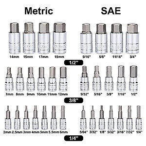 Mayouko 33PCS Master Hex Allen Bit Socket Set, S2 & Cr-V Steel, SAE and Metric, 5/64-Inch to 3/4-Inch, 2mm to 19mm