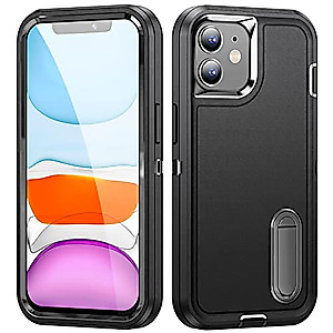 IDweel iPhone 11 Case,iPhone 11 Case with Stand,iPhone 11 Case Black for Men, Heavy Duty Protection Shockproof Anti-Scratch Slim Fit Protective Durable Case Hard Cover for Aged,Black
