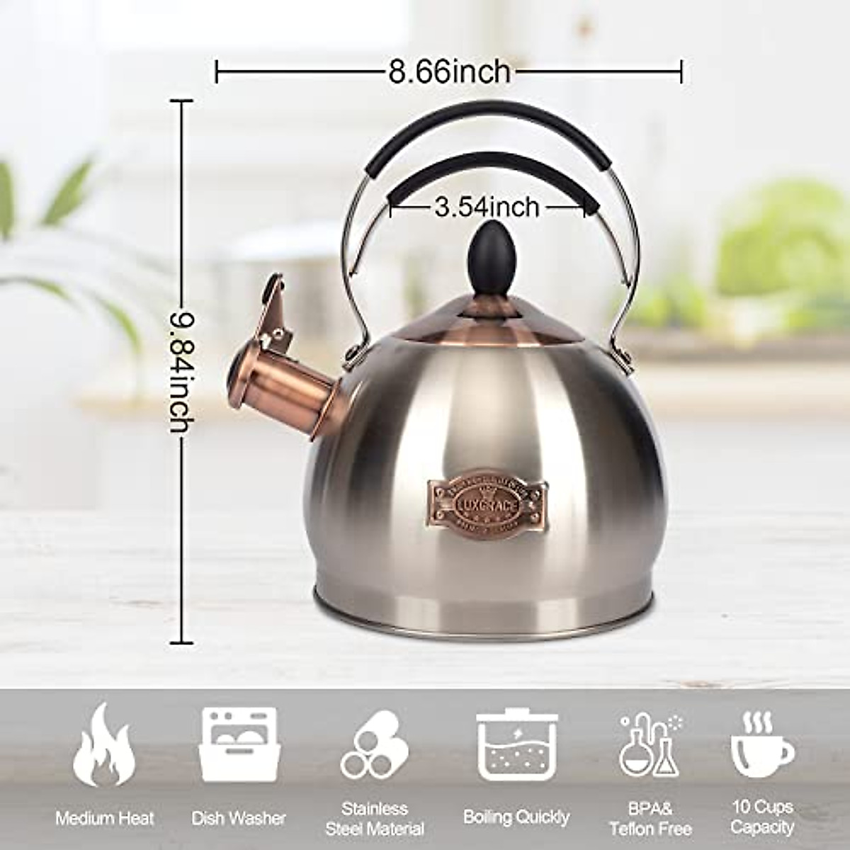 Whistling Tea Kettle Stainless Steel Teapot, Teakettle for Stovetop Induction Stove Top, Fast Boiling Heat Water Tea Pot 2.6 Quart