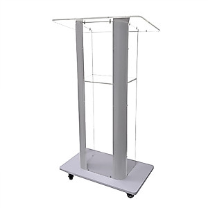 FixtureDisplays Clear Acrylic Plexiglass Podium Curved Steel Sides Church Pulpit School Lectern Debate Funeral Home Conference 14310-NF