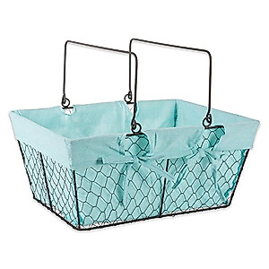 DII Farmhouse Chicken Wire Egg Basket, Storage Baskets with Liner, Aqua, 16x12x7.88"