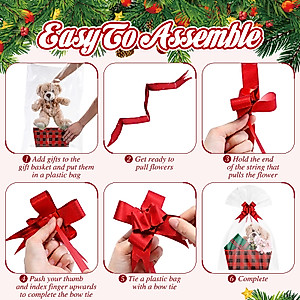 Skyygemm 12 Pcs Christmas Basket for Gifts Empty Kit 9.8 x 6.5'', Gift Basket Empty to Fill Bulk with Handles Plastic Basket Bags Pull Bows Twists for Holiday Xmas Party Wrapping