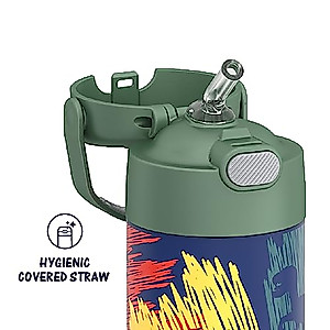 THERMOS FUNTAINER 12 Ounce Stainless Steel Vacuum Insulated Kids Straw Bottle, Dinosaurs & Replacement Straws for 12 Ounce Funtainer Bottle, Clear, 1 Pack