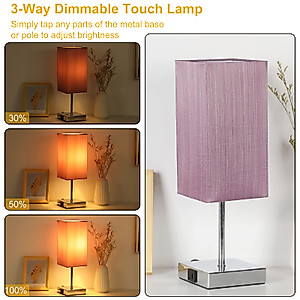 SEEDED-DESIGN Touch Lamps for Bedrooms Set of 2, Small Bedside Lamp with USB Port and Outlet, 3-Way Dimmable Nightstand Lamp for Living Room(LED Bulb Included) (Square, Purple)