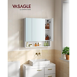 VASAGLE Medicine Cabinet Mirror, Bathroom Mirror with Storage, Bathroom Mirror Cabinet, Wall Mirror Cabinet, Open Compartment, Adjustable Shelves, 6.5 x 27.6 x 29.5 inches, Cloud White UBBK129W01
