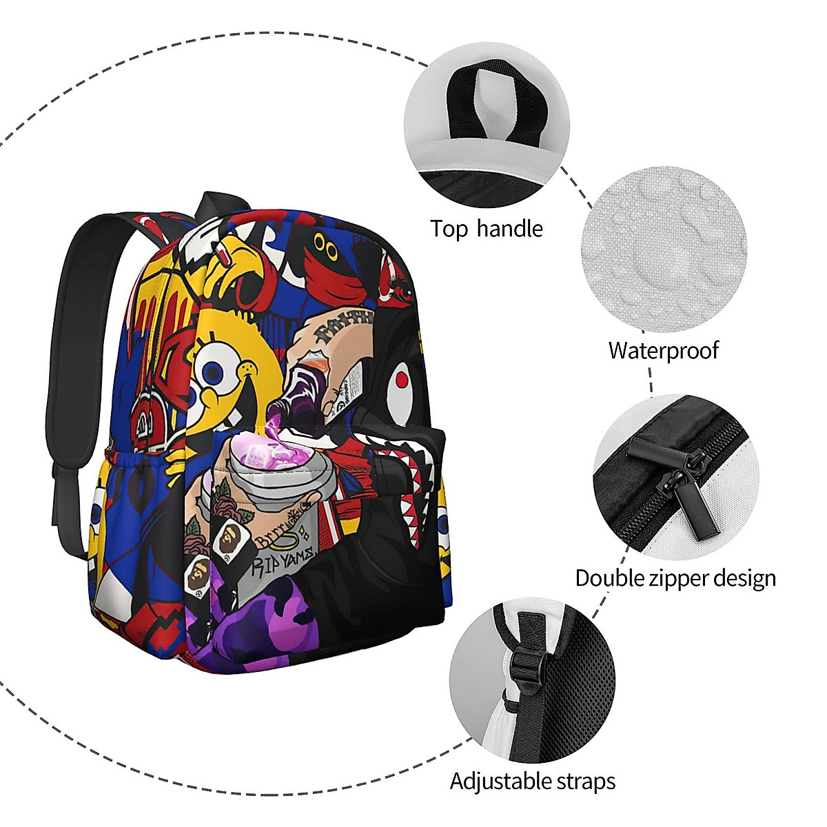 Vkaxopt Backpack Shark Teeth Camo Backpacks Travel Laptop Daypack Big Capacity Bookbag Fashion Durable for Men and Women, One Size