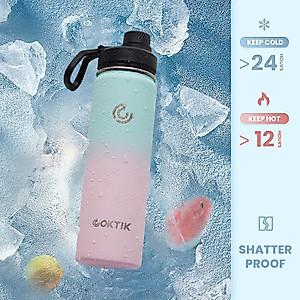COKTIK Insulated Stainless Steel Water Bottle With Straw Lid, 22 oz Wide Mouth Double Wall Vacuum Insulated Water Bottle Leakproof Lightweight for Hiking, Biking, Running(Bubble Gum)