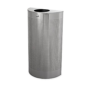 Rubbermaid Commercial Products Silhouette Trash Can, 12-Gallon, Silver, Half-Round Indoor/Outdoor Garbage Can/Bin with Side Opening for Lobby/Office/School/Restaurant