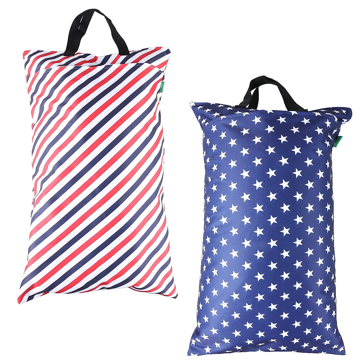 Viyuse Large Hanging Wet Dry Cloth Diaper Bag with Double Zippered Pockets,2 Pack(27 X 16 inch) Waterproof Wet Pail Bag for Beach Pool Gym Wet Dirty Clothes,big Wet bag Stars,Stripes