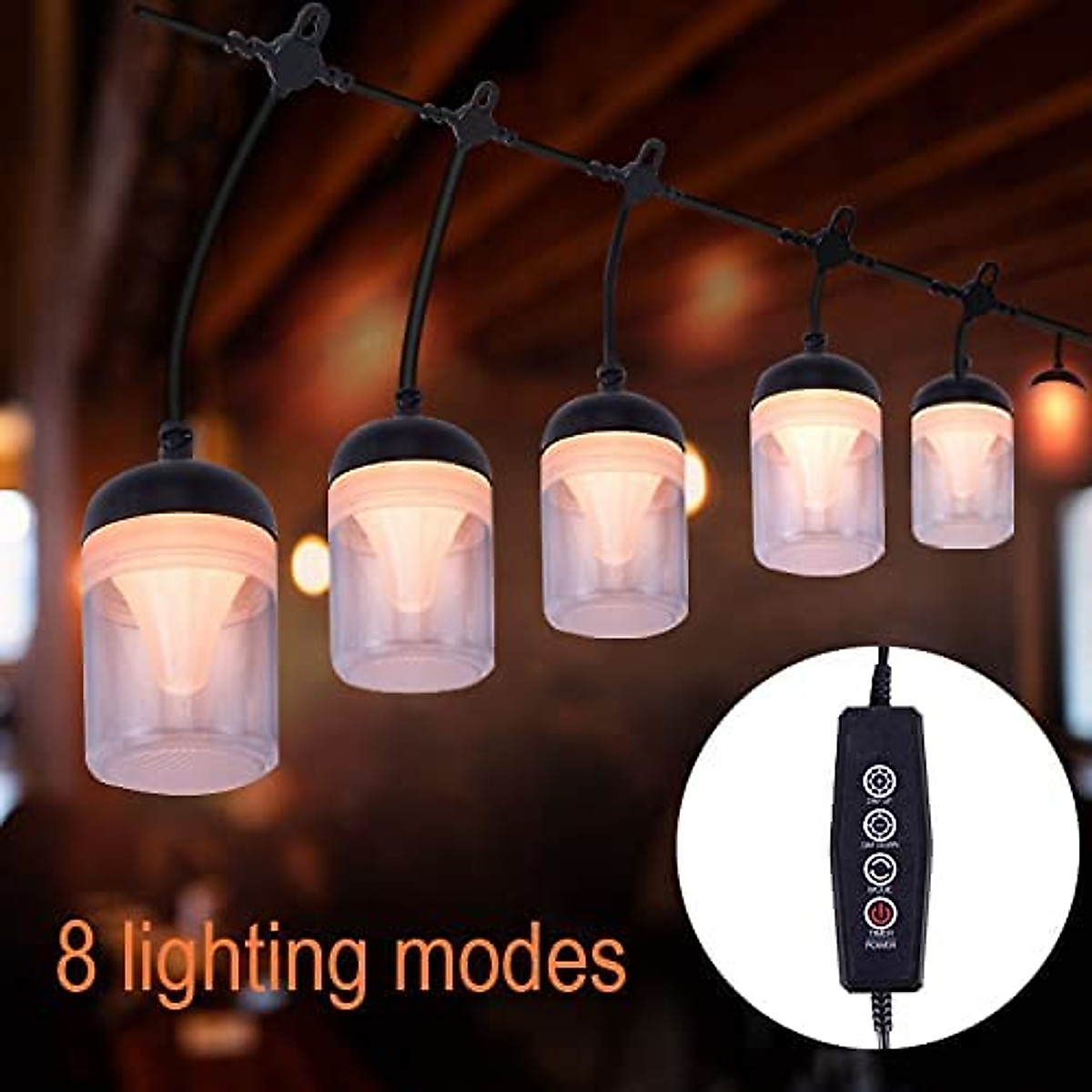 DREAMARK String Lights Indoor Outdoor 52 FT Weatherproof LED Bulbs Strings with 8 Lighting Model 16 Warm White Shatterproof Bulbs for Patio Garden Bistro Wedding Backyard Festival Decoration