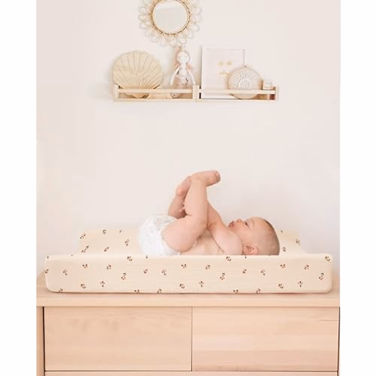 Konssy 2 Pack Muslin Changing Pad Cover for Baby Girls Boys 100% Cotton Fitted Diaper Changing Table Cover Set, Soft Changing Pad Sheets (Brown, Berry)