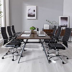 Office Desk Chair with Wheels, Beatmart INC Ergonomic Black Leather Conference Room Chairs Height Adustable | Ribbed High Back | Swivel Rolling Task Chair