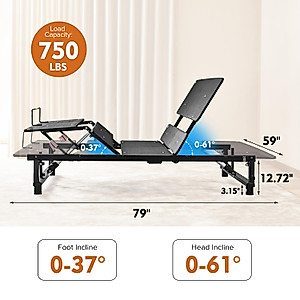 Donext Adjustable Bed Base, Queen Bed Frame, Independent Head and Foot Incline, Quiet Motor, Wireless Remote Control, Electric Bed Base