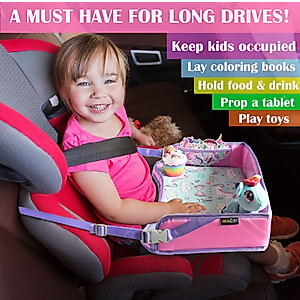 ecoZen Lifestyle Kids Travel Tray for Car - Toddler Lap Desk Organizer for Airplane, Pink Car Seat Tray for Kids Travel, Kids Roadtrip Essentials, Carseat Table Tray for Kids Road Trip Activities