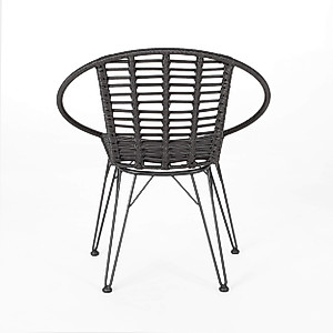 GDFStudio Great Deal Furniture Outdoor Wicker Dining Chairs (Set of 2), Gray and Black