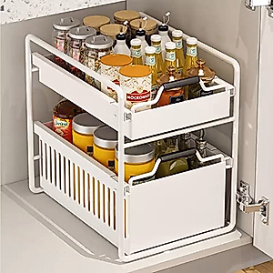 WEKIVA Under Sink Organizers,Kitchen Cabinet Organization,2 Tier Sliding Basket Organizer Pantry Storage Shelf Pull Out Under Sink Cabinets Organizer for Kitchen