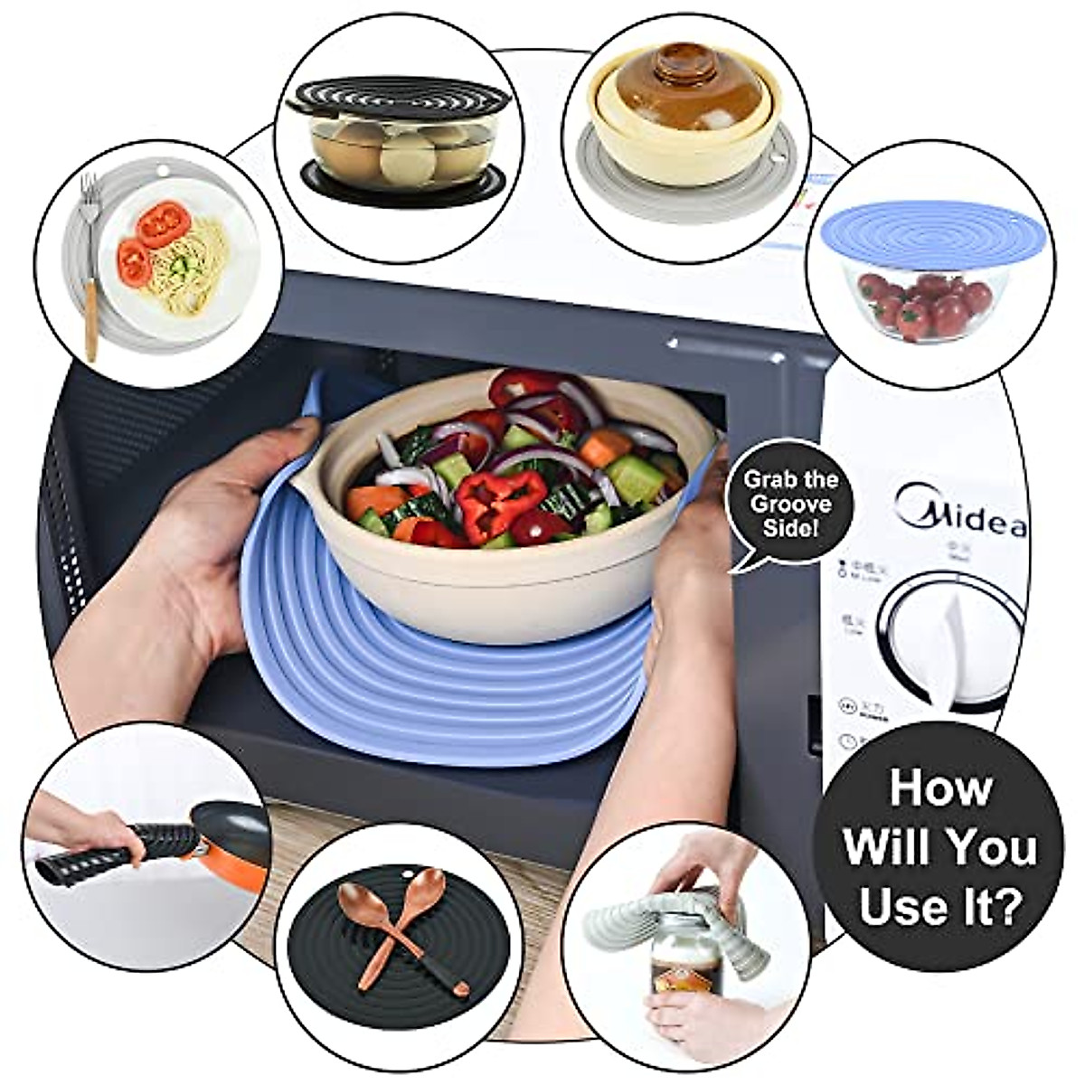 Viwehots Blue Silicone Trivets Mats for Hot Pots and Pans, Heat Resistant Mats Pot Holders, Flexible Hot Pads for Kitchen Table, Non Slip Silicone Mats, Dia11.81 Big Round Microwave Cover Mats Set 2