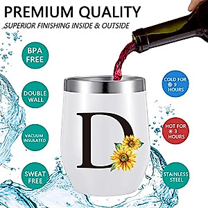 Zopeal Funny Personalized Coffee Mug Cup with Initials, Monogrammed Gift for Women Mom Teacher Birthday Christmas Wedding, 12 oz Stainless Steel Wine Tumbler with Brush Straw Gift Box(D)