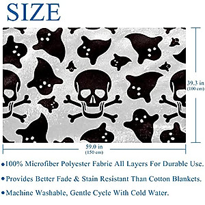 Halloween Skull Ghost Prints Soft Warm Cozy Blanket Throw for Bed Couch Sofa Picnic Camping Beach, 150×100cm
