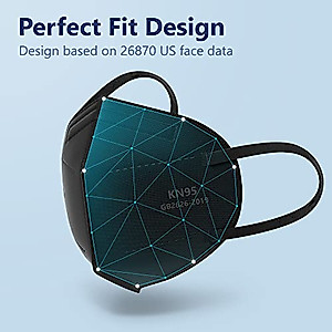 Funight KN95 Face Masks 50 Pack 5-Ply Breathable Filter Disposable Face Masks Black